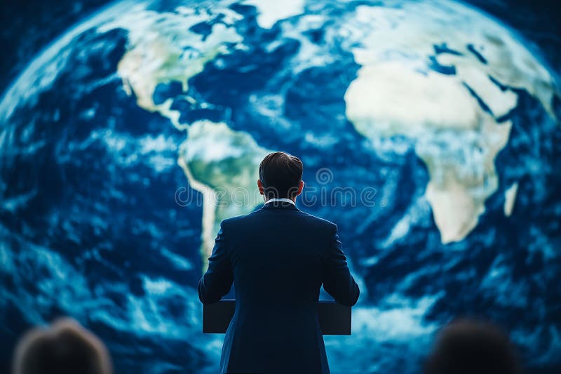 Man Speaking with World Background Stock Illustration - Illustration of ...