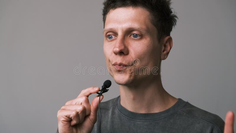 The Man Speaks into a Lavalier Microphone. Stock Video - Video of sound ...