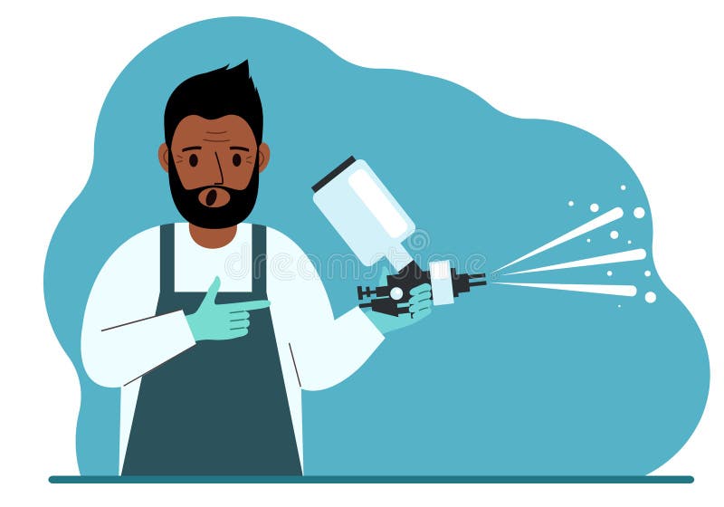 A Man in a Special Suit Holds a Paint Spray Gun. Stock Vector ...