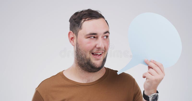 Man, Speech Bubble and Idea Mockup for Communication, Marketing or Chat ...