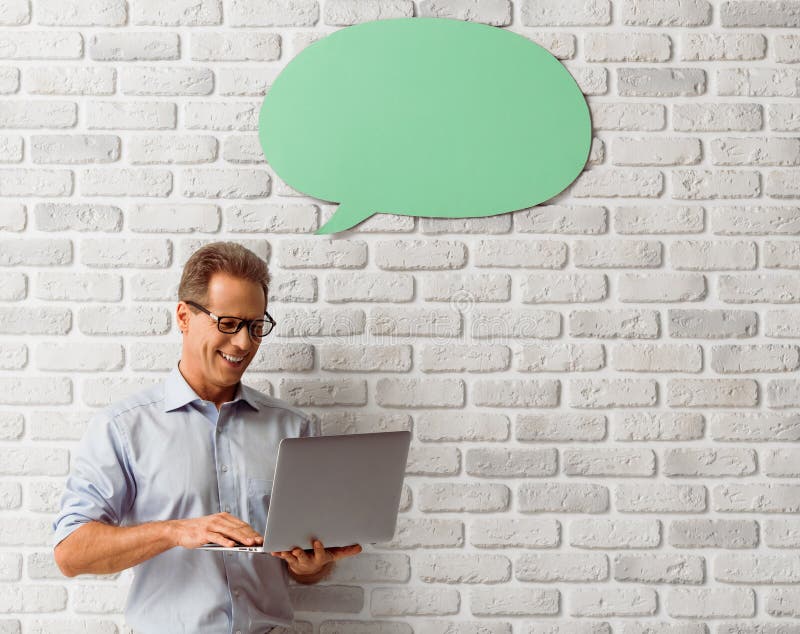 Man with speech bubbles stock image. Image of copyspace - 68203175