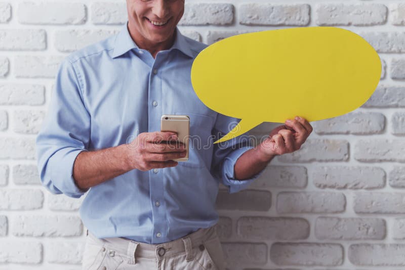 Man with speech bubbles stock image. Image of face, fantasy - 241329225