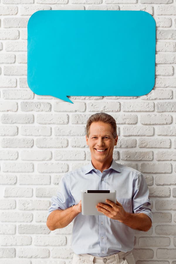 Man with speech bubbles stock photo. Image of emotion - 68203402