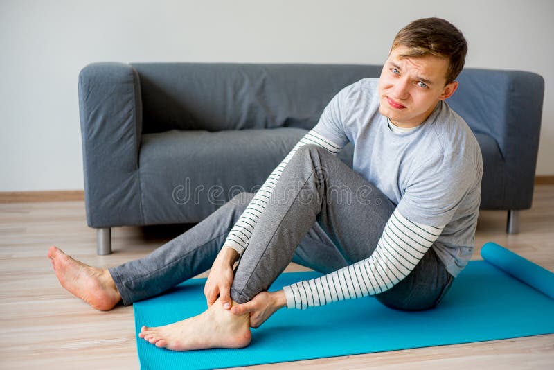 Man sprained his leg stock image. Image of pain, caucasian - 97470261