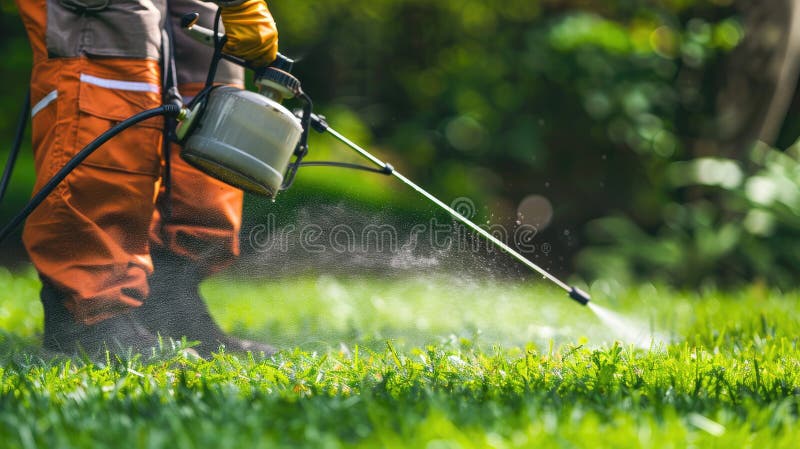 Man Spraying Lawn Grass Close Up Selective Focus Stock Image - Image of ...