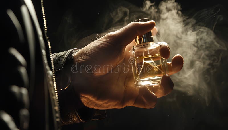 Man Spraying Luxury Perfume on Black Background, Closeup Stock Image ...
