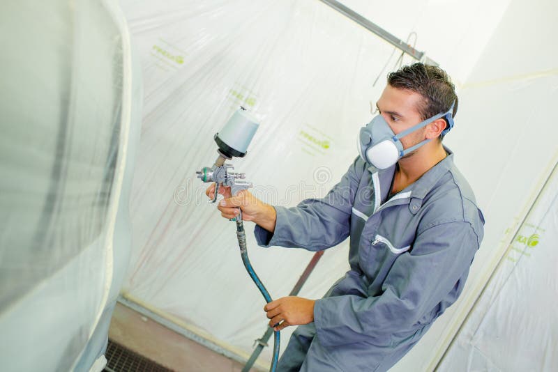 Man Spraying Paint with Air Tool Stock Image - Image of worker ...