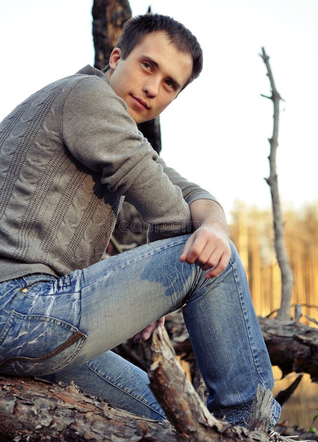 Man in a spring forest stock photo. Image of male, season - 30951852