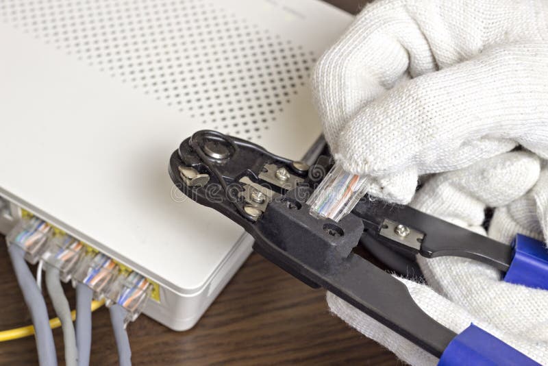 Tool for Crimping and Stripping of Connectors, Network Cable, Close-up ...