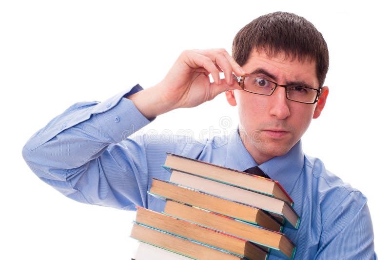 Man with stack of books stock image. Image of high, stack - 17668147
