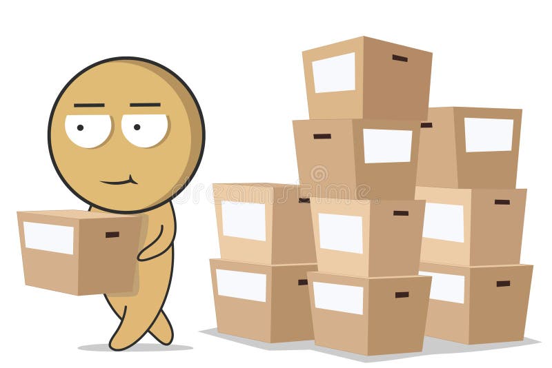 Man Stacking Boxes. Loader with a Box in His Hands. Stock Vector ...