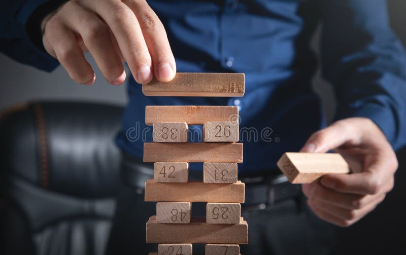 Man Stacking a Wooden Blocks. Business. Plan Stock Image - Image of ...