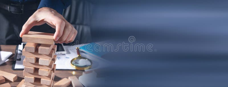 Man Stacking a Wooden Blocks. Business. Plan Stock Image - Image of ...