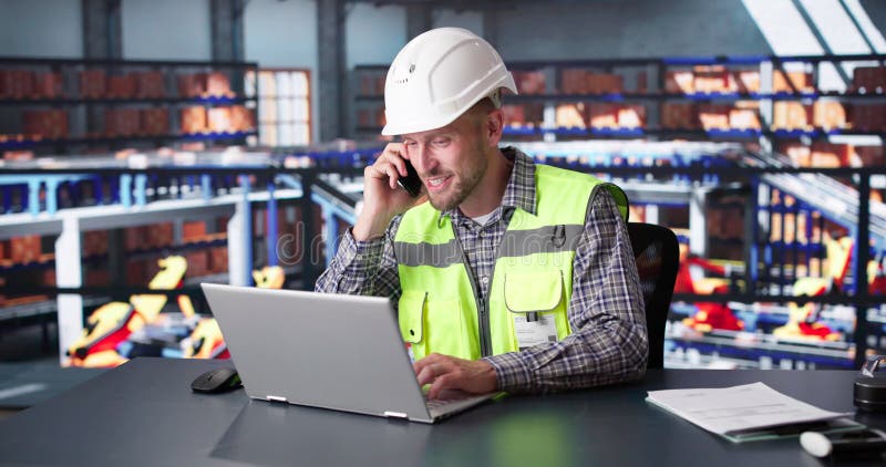 Man Staff in Parcel Delivery Center Stock Photo - Image of phone ...