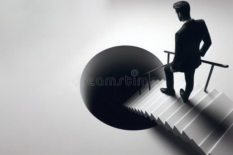 A Man on the Stairs by the Dark Abyss. Stock Photo - Image of dramatic ...