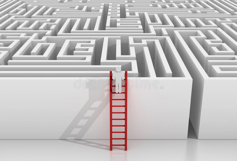 Man on stairs and maze stock illustration. Illustration of problem ...