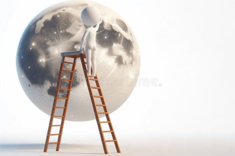 Man on the Stairs Under the Full Moon. Space for Text. Stock Image ...