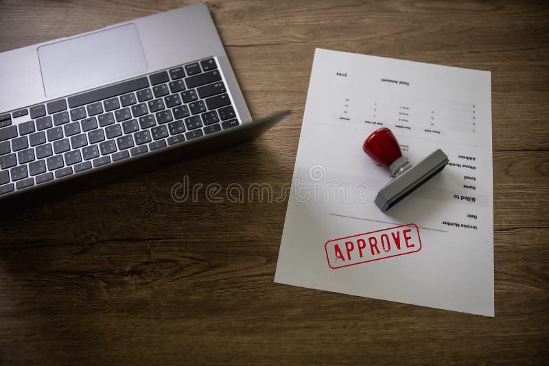 Man Stamping Approval Text is Approved by Stamping the Document on ...
