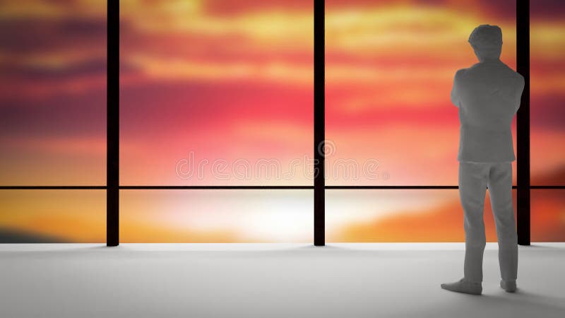 The Man Stand Alone in Building Twilight Sky for Abstract Background 3d ...