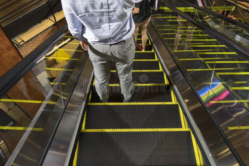 Man Stand on Escalator Downstairs in Shoping Mall Stock Image - Image ...