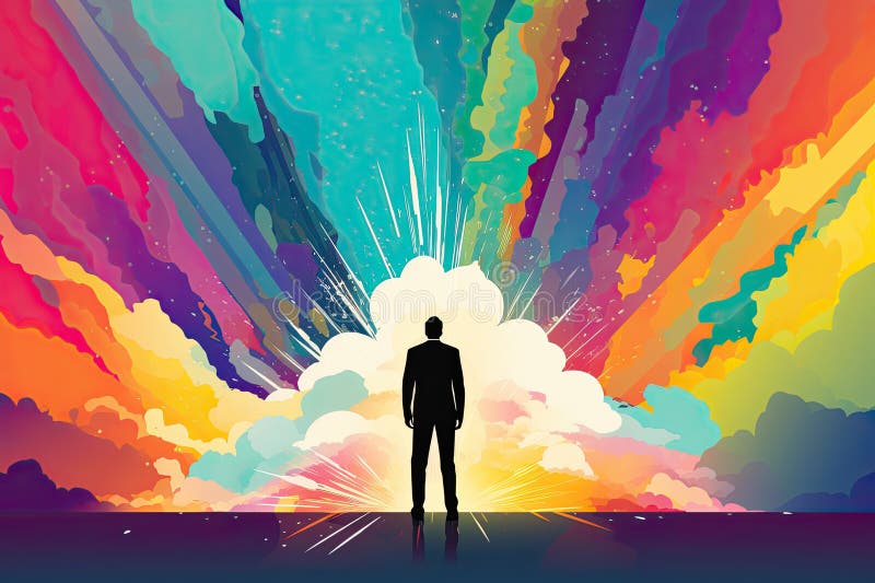 Man Stand in Front of Colorful Rainbow Cloud AI Generated Stock ...