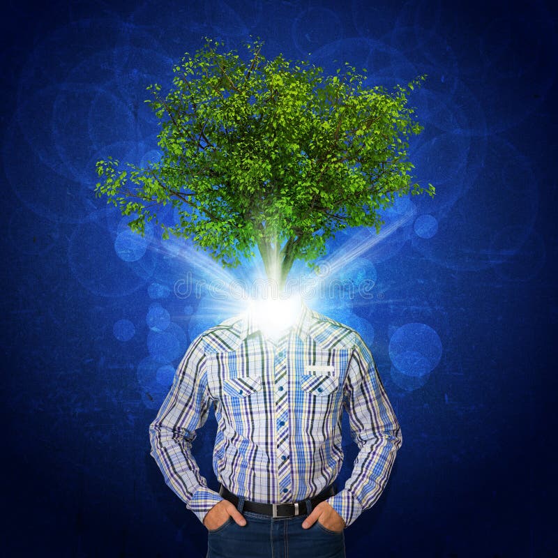 Man Stand with Green Tree instead His Head Stock Photo - Image of ...