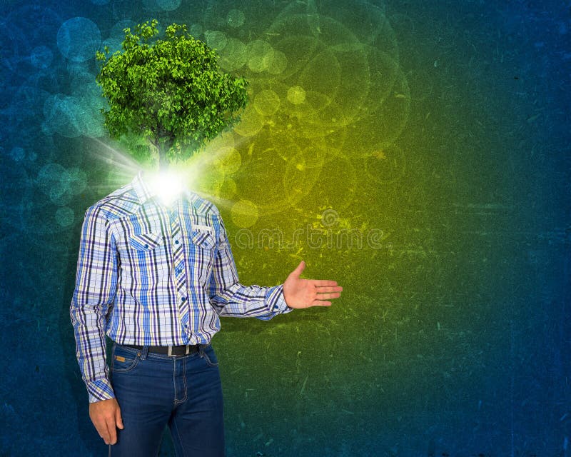Man Stand with Green Tree instead His Head Stock Image - Image of green ...
