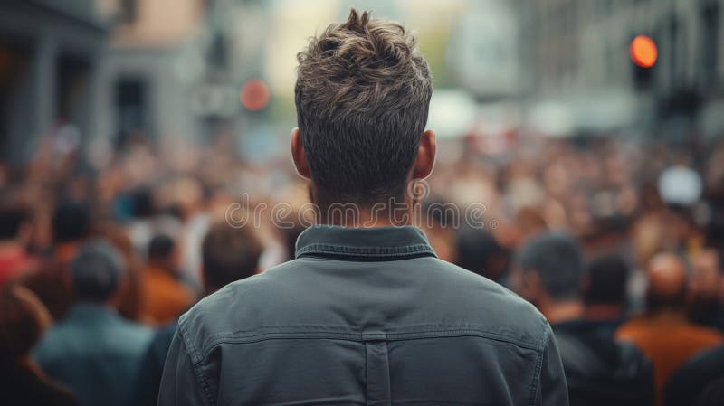 The Man Stand in the Smash Abstract Crowd, Back View Stock Photo ...