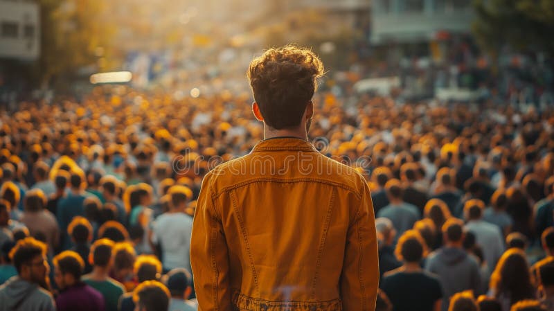 The Man Stand in the Smash Abstract Crowd, Back View Stock Photo ...