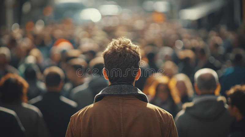 The Man Stand in the Smash Abstract Crowd, Back View Stock Photo ...