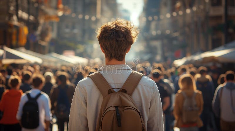 The Man Stand in the Smash Abstract Crowd, Back View Stock Photo ...