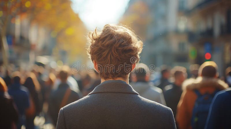 The Man Stand in the Smash Abstract Crowd, Back View Stock Image ...