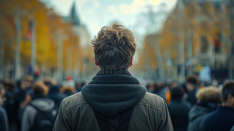 The Man Stand in the Smash Abstract Crowd, Back View Stock Photo ...