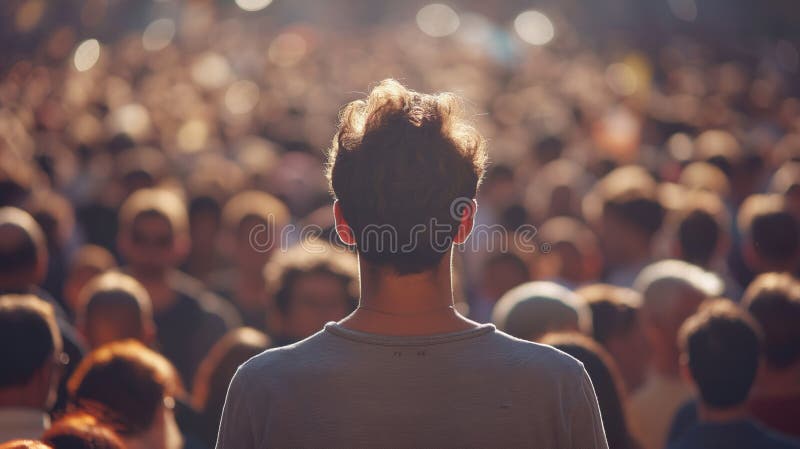 The Man Stand in the Smash Abstract Crowd, Back View Stock Photo ...