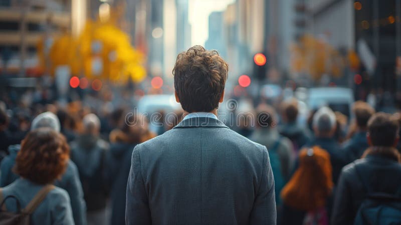 The Man Stand in the Smash Abstract Crowd, Back View Stock Photo ...