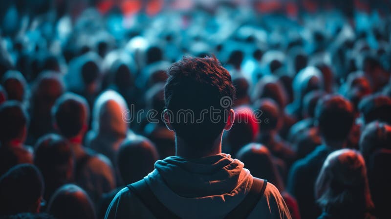 The Man Stand in the Smash Abstract Crowd, Back View Stock Photo ...