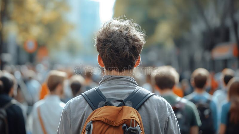 The Man Stand in the Smash Abstract Crowd, Back View Stock Photo ...