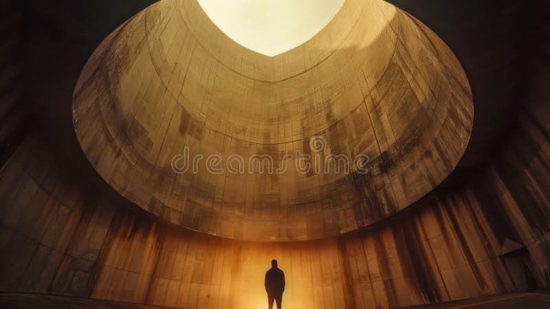 Man Standing Alone Inside Huge Industrial Concrete Structure Stock ...