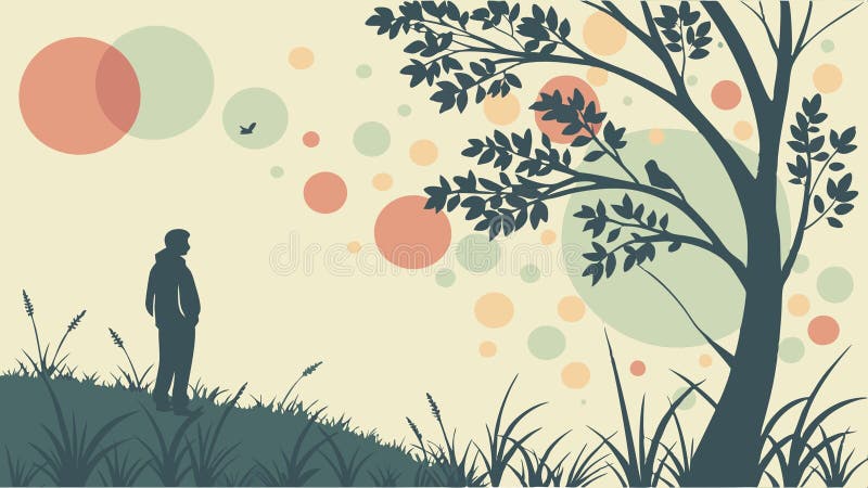 Man Standing Alone in Nature, Serene Landscape and Reflection ...