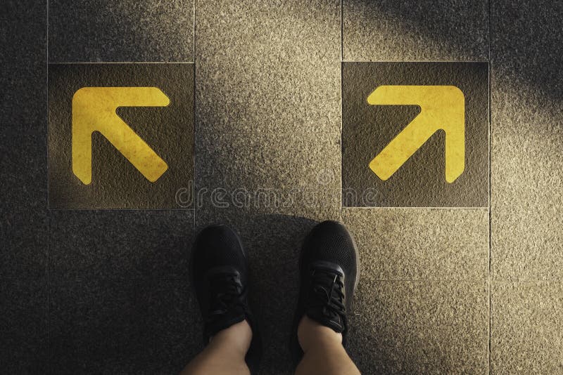 Man Standing with Arrow Direction Choice Left and Right Stock Image ...