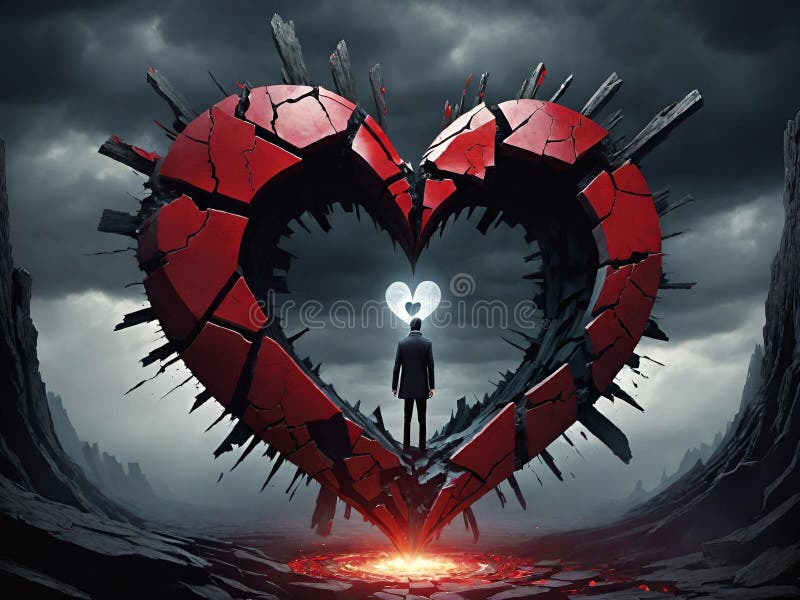 A Man is Standing by an Arrow in the Middle of a Heart Stock ...