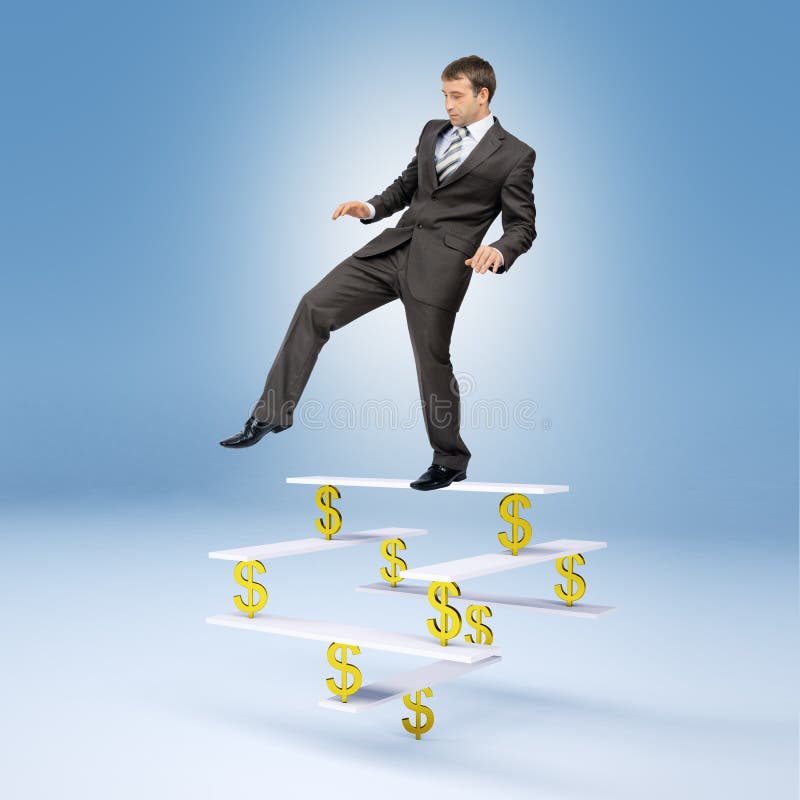 Man Standing on Balance with Dollar Sign Stock Illustration ...