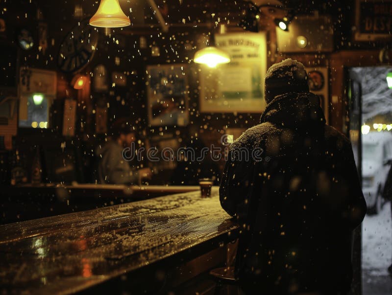 A Man Standing at a Bar Watching Rain Fall Down on Him Stock Photo ...