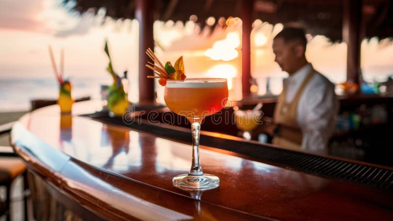 A Bartender is Standing Behind a Bar with an Orange Drink, AI Stock ...
