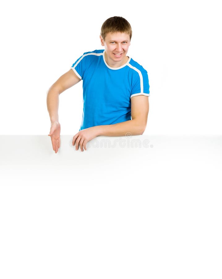 Man Standing Behind Blank Billboard Stock Photo - Image of banner ...