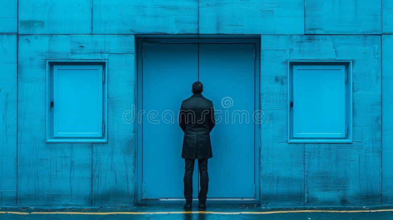 Man Standing before Blue Door, Decision, Challenge, Loneliness ...