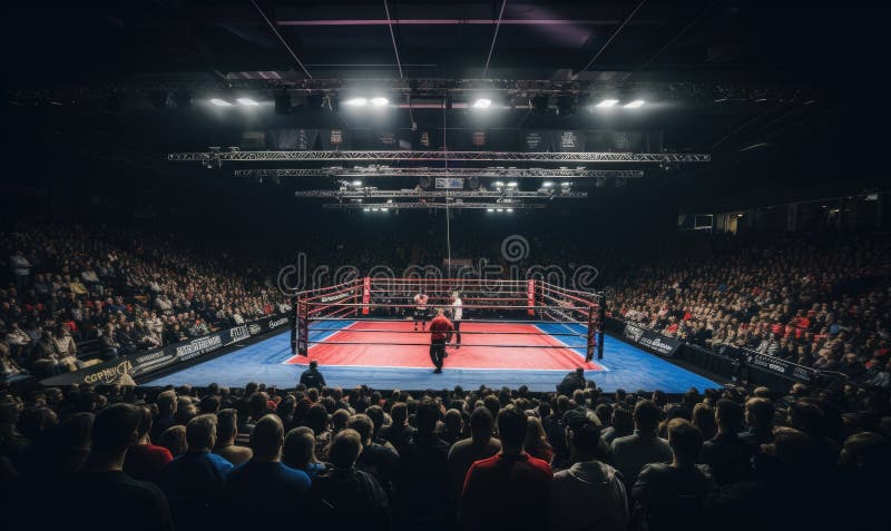 Man Standing on Boxing Ring in Front of Crowd Stock Illustration ...