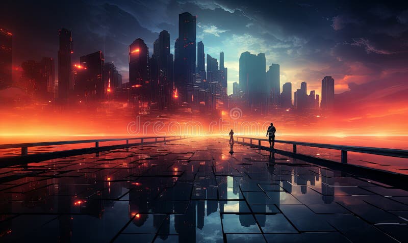 Man Standing on Bridge in Front of City Stock Image - Image of traveler ...