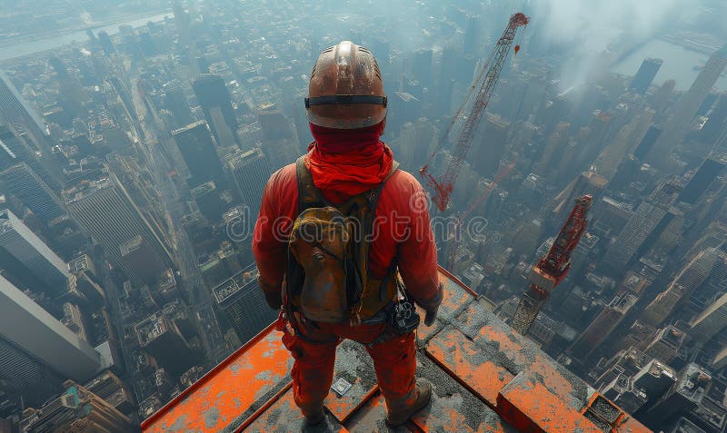 Man Standing on Building Edge Stock Illustration - Illustration of ...