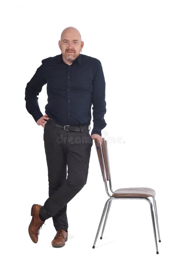 Man Standing with a Chair in White Background Stock Image - Image of ...